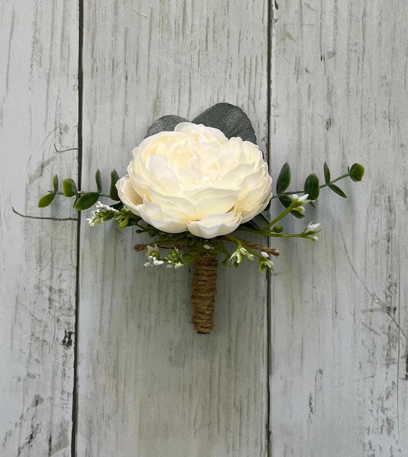 Peony Boutonniere With Eucalyptus Ivory Cream Wedding - Etsy