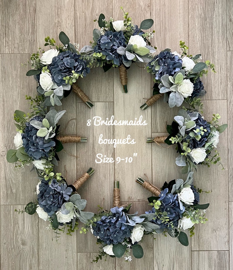 Hydrangea Wedding Bouquet, Steel Blue Hydrangea Premium White Roses ...