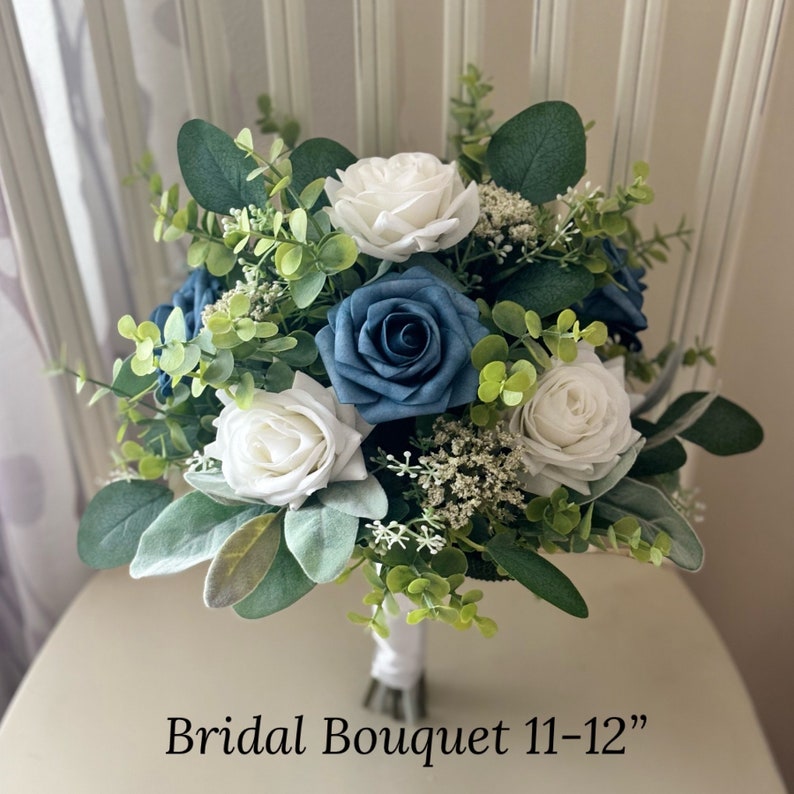 Steel Blue Rose Bridal Bouquet, Eucalyptus Wedding Flowers - Etsy
