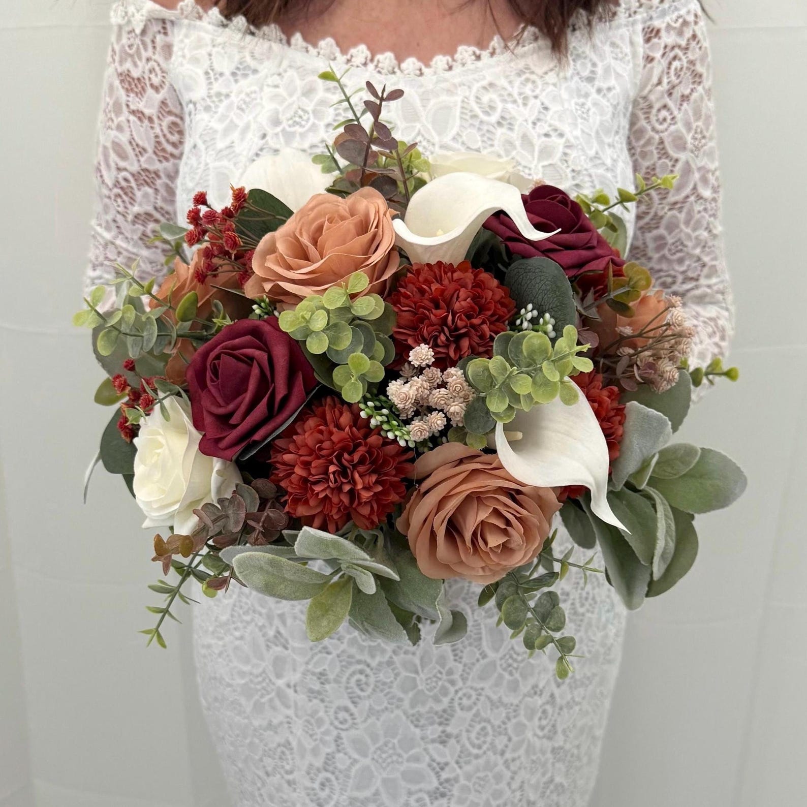 Burgundy Rose Bridal Bouquet, Rust Wedding Flowers, Ivory Calla Lily - Etsy
