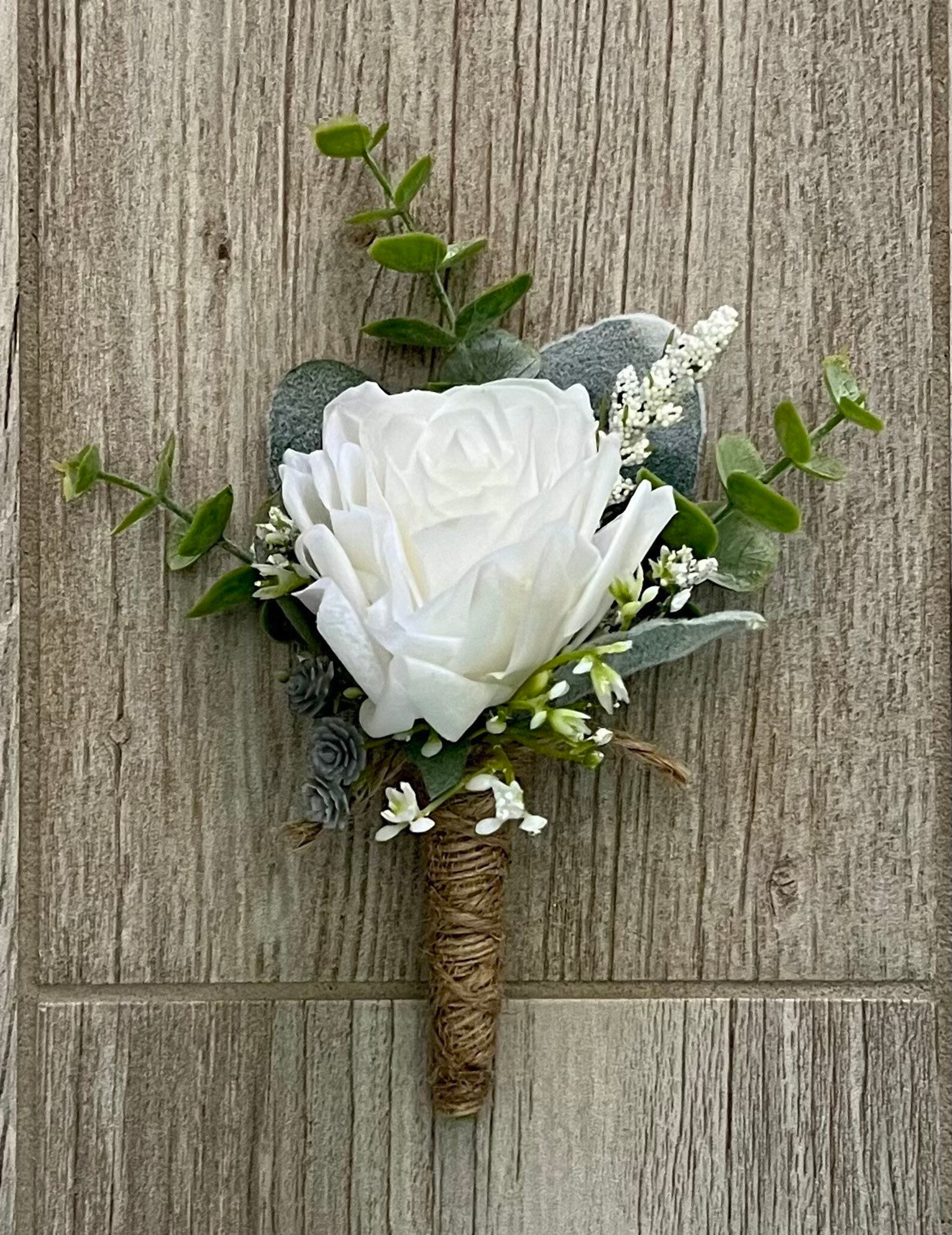 Boho Wedding Bouquet Premium White Roses Dusty Blue Accents & - Etsy