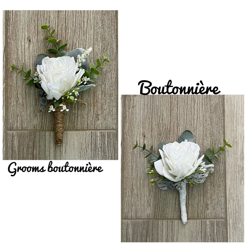 Boho Wedding Bouquet Premium White Roses Dusty Blue Accents & - Etsy