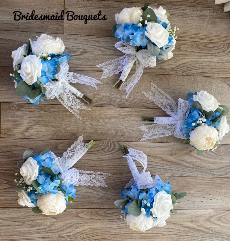 Boho wedding bouquet blue & white classic bridal bouquet | Etsy