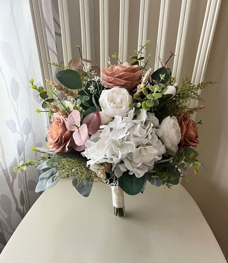 Boho Toffee Rose Wedding Bouquet, Eucalyptus Peony Bridal Flowers - Etsy