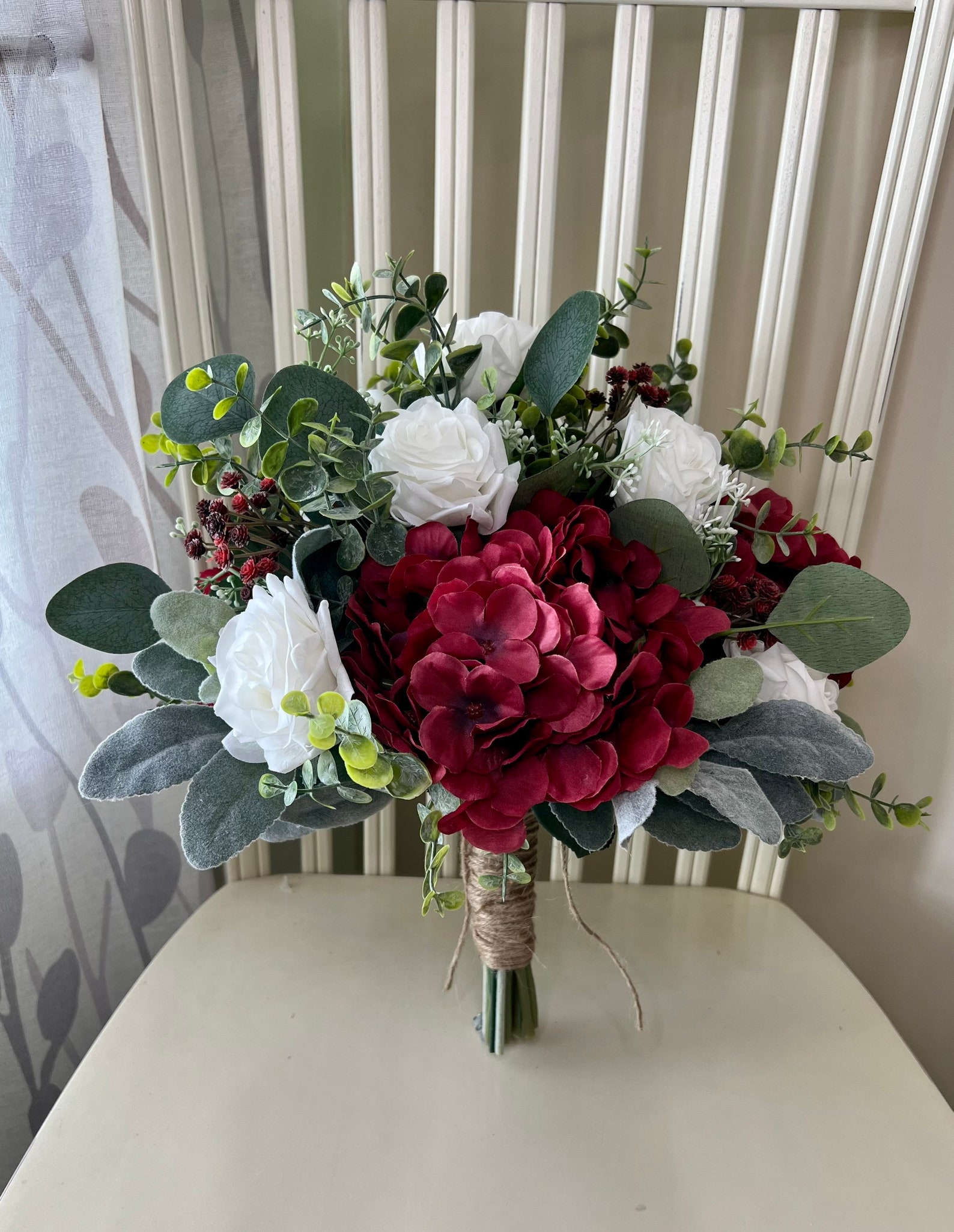 Boho Bridal Bouquet Realistic White Rose Burgundy Wine - Etsy