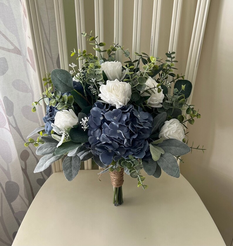 Hydrangea Wedding Bouquet Steel Blue Hydrangea Premium White - Etsy