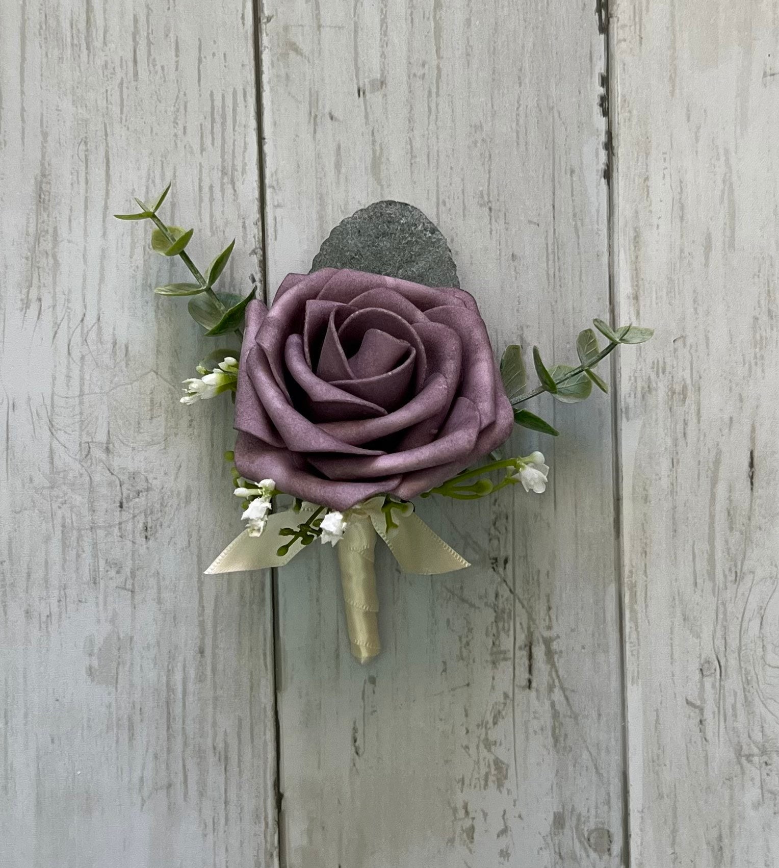 Lavender Rose Boutonniere With Eucalyptus,dusty Wisteria Wedding Flower ...