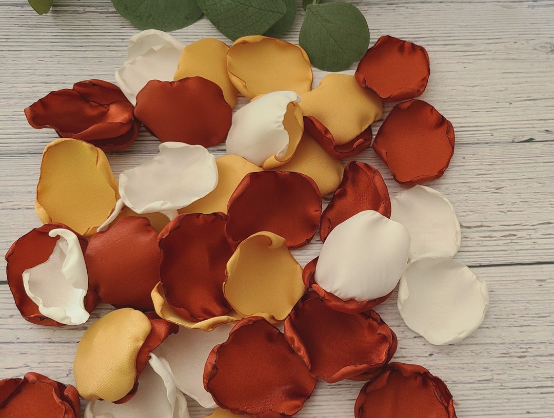 Mustard Yellow Rose Petals, Burnt Orange Rust Flower Girl Petals, Boho ...