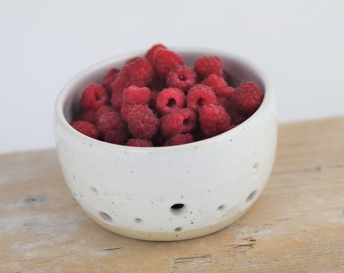 White Ceramic Berry Bowl, Pottery Colander, Handmade Pottery Berry Bowl ...
