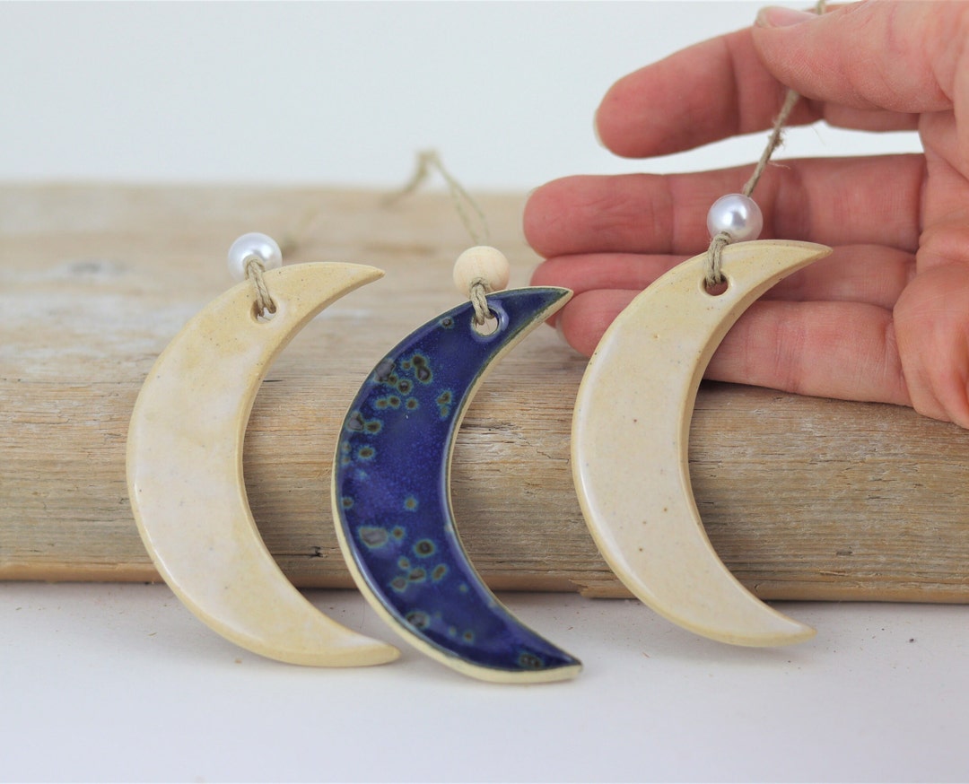 Handmade Ceramic Crescent Moon Ornament, Moon Phase Ornament, Handmade ...