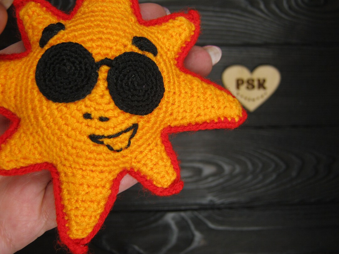 Smiley Sun With Face, Soft Crochet Brooch. Positive Sign of Sunshine ...