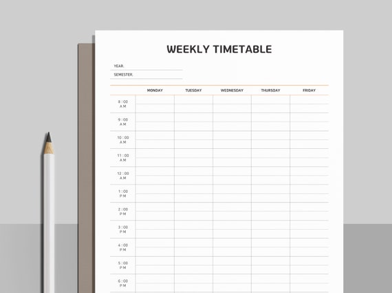 Printable Timetable Weekly Timetable School Timetable | Etsy