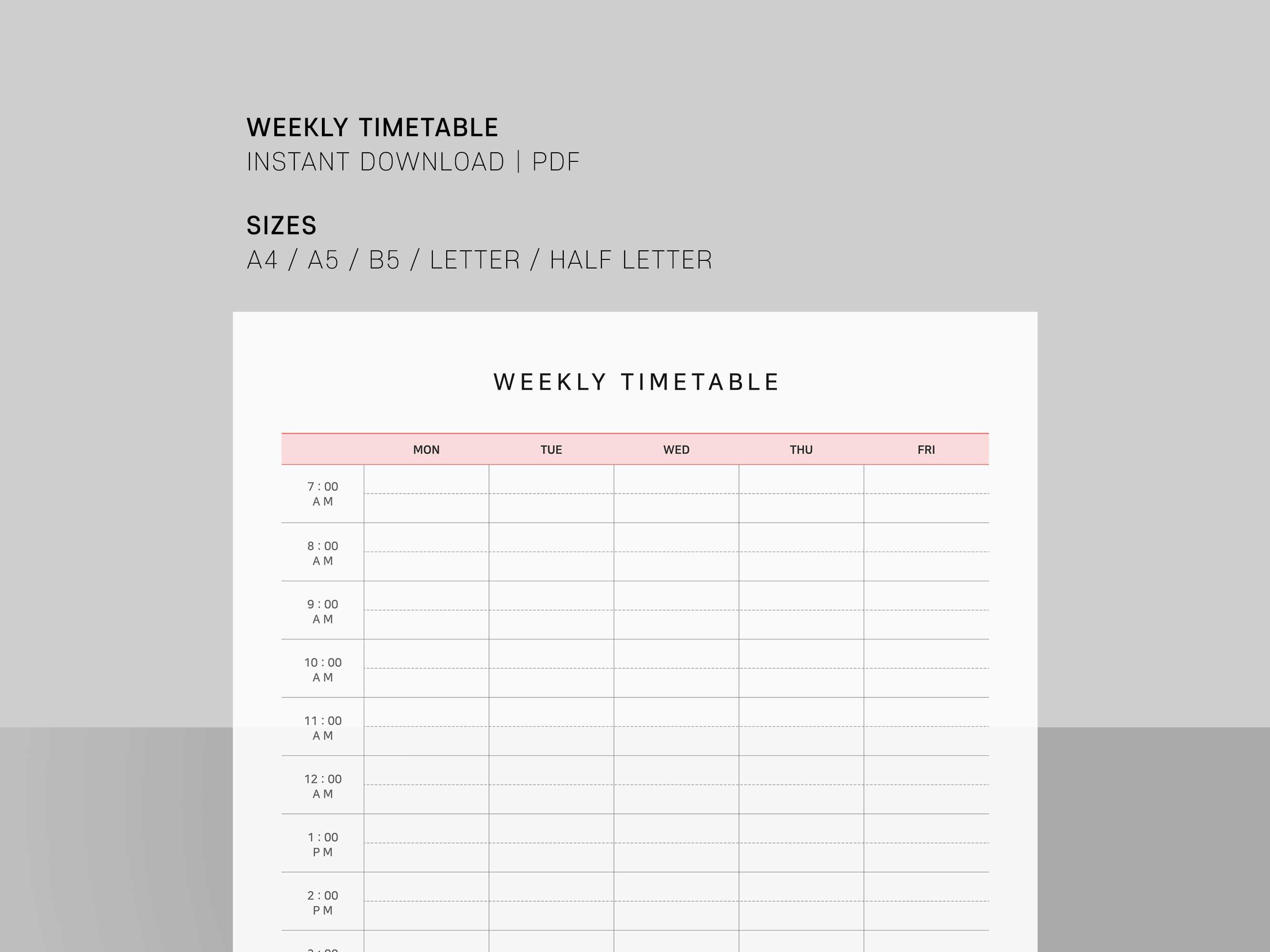 Weekly Timetable Printable Weekly Schedule Weekly Plan - Etsy