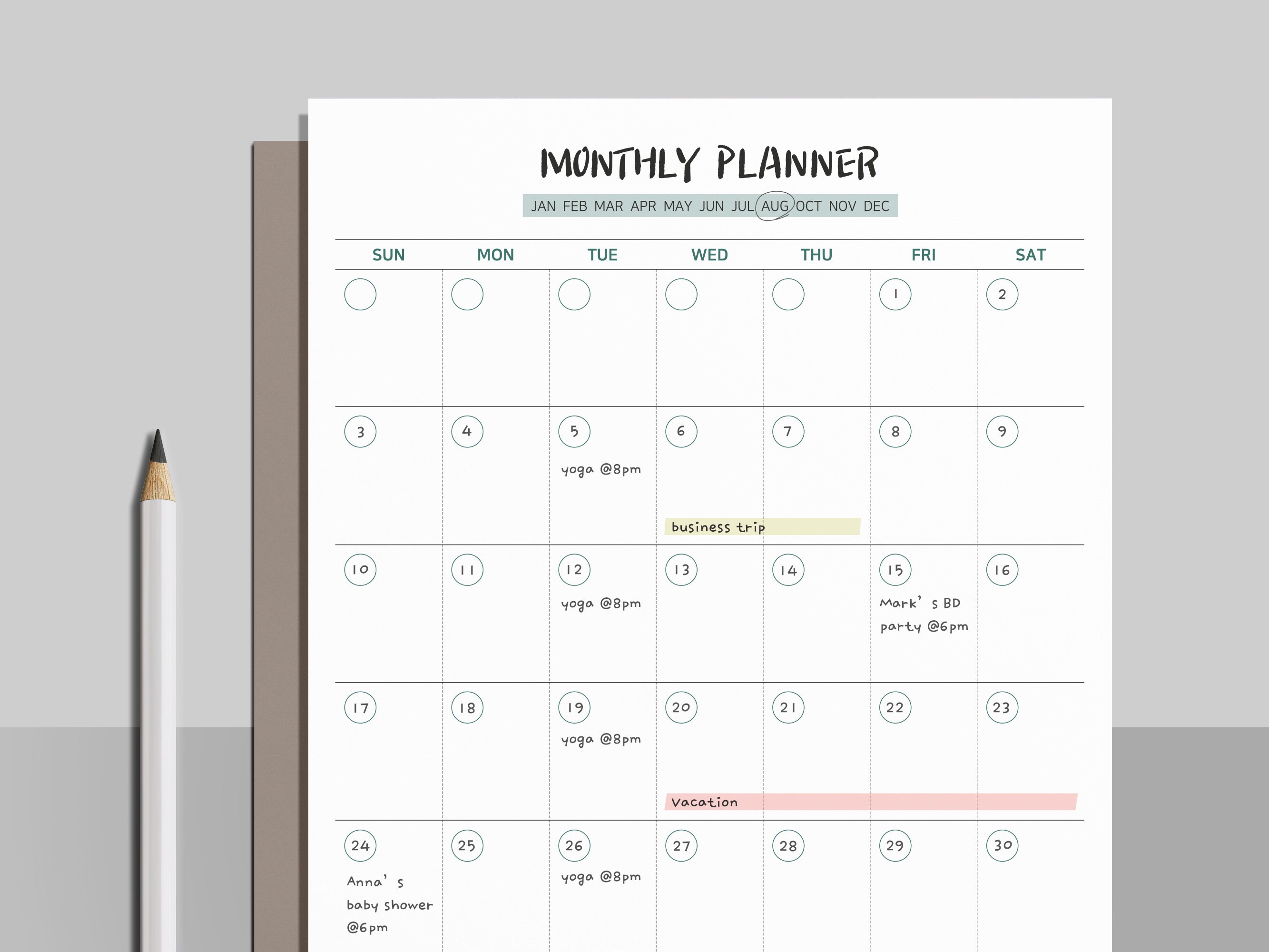 Printable Monthly Planner Pages Monthly Schecule Monthly - Etsy