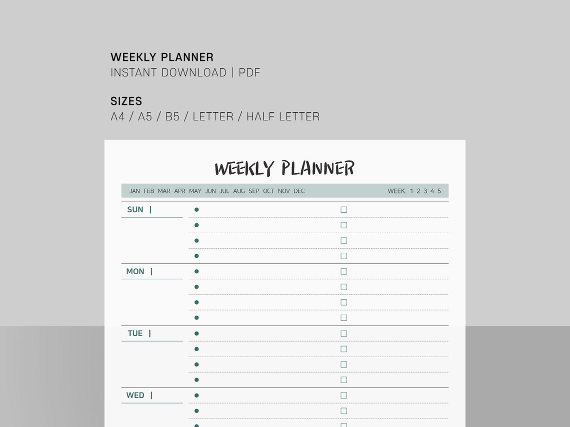 Printable Weekly Planner Sheet Weekly Organizer Undated - Etsy