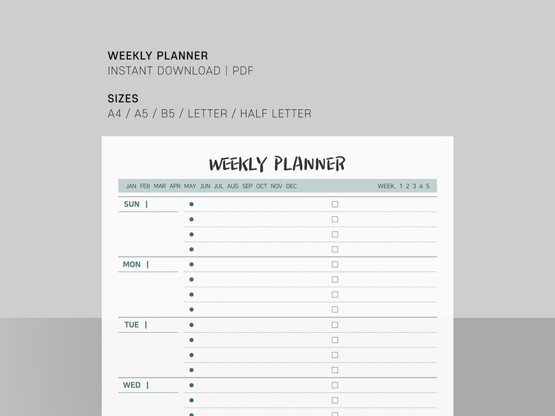 Printable Weekly Planner Sheet Weekly Organizer Undated - Etsy
