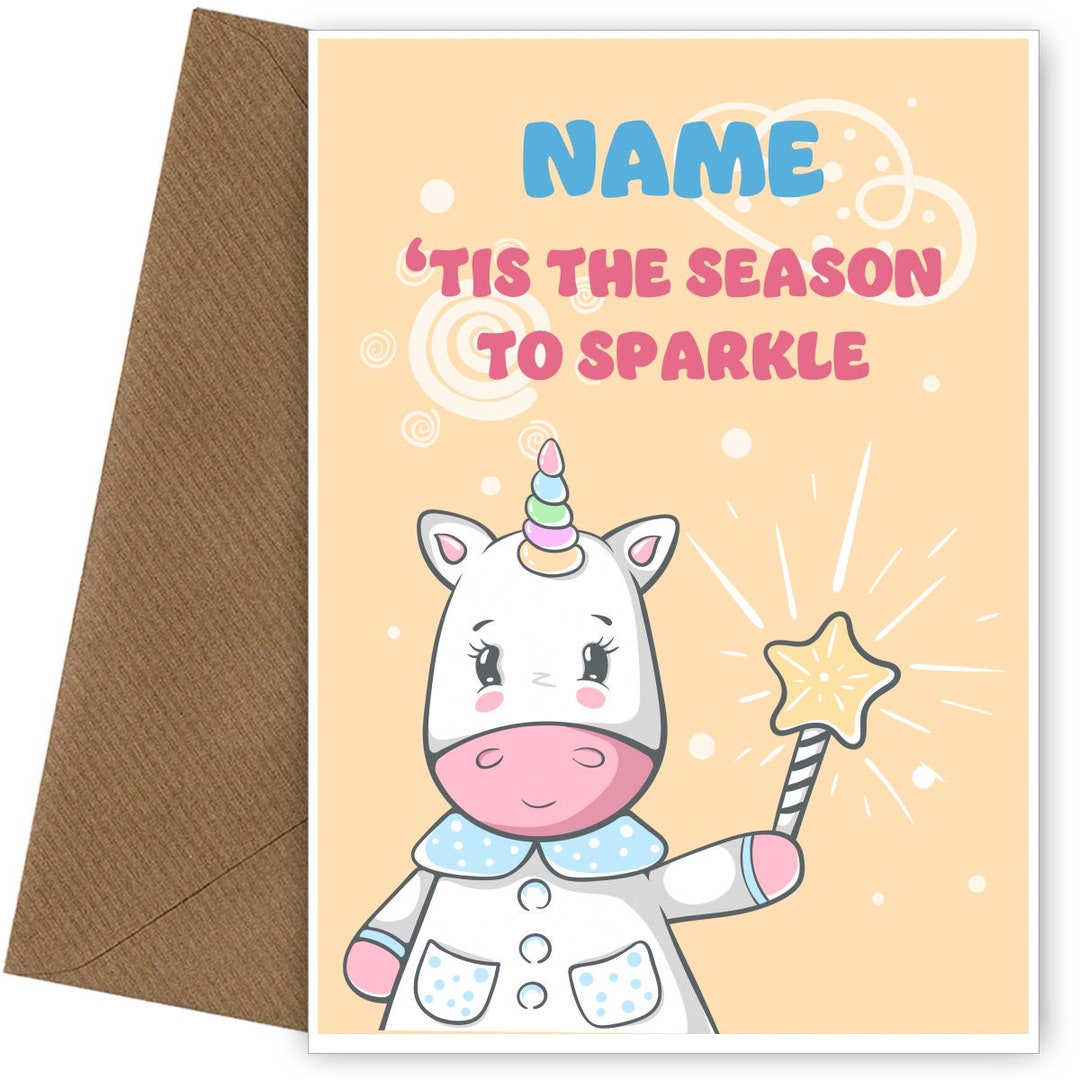 Unicorn Christmas Cards for Girls Cute and Personalise Xmas - Etsy