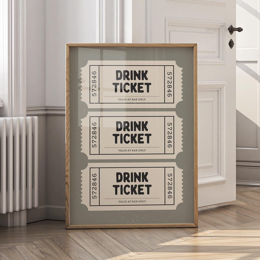 Drink Ticket Print - Retro Bar Cart Art | Printable Bar Cart Decor ...