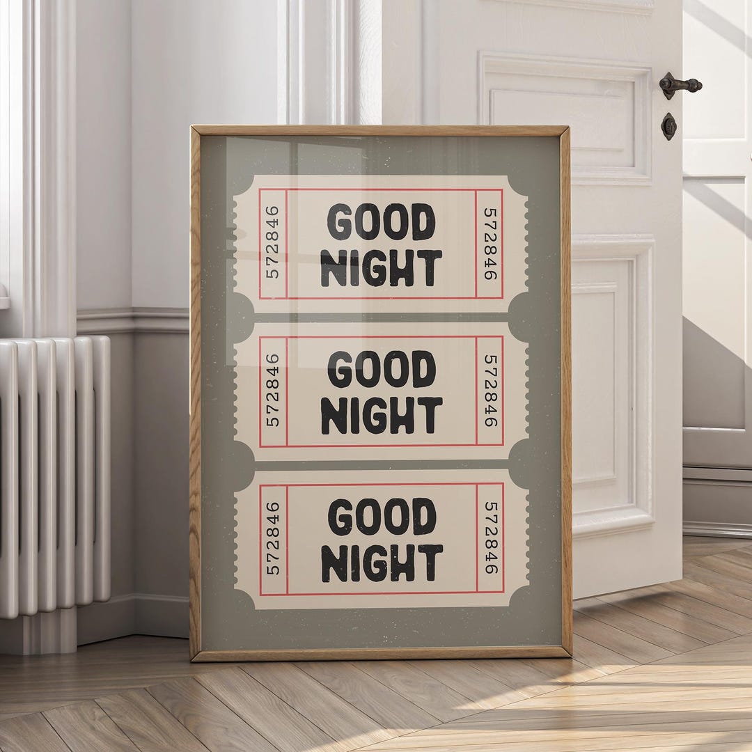 Good Night Print - Retro Ticket Bedroom Wall Art | Printable Above Bed ...