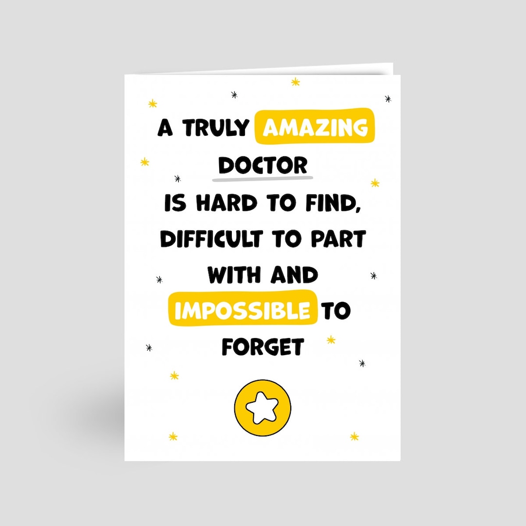 Doctor Thank You Card Impossible to Forget Appreciation Card for Doctor ...