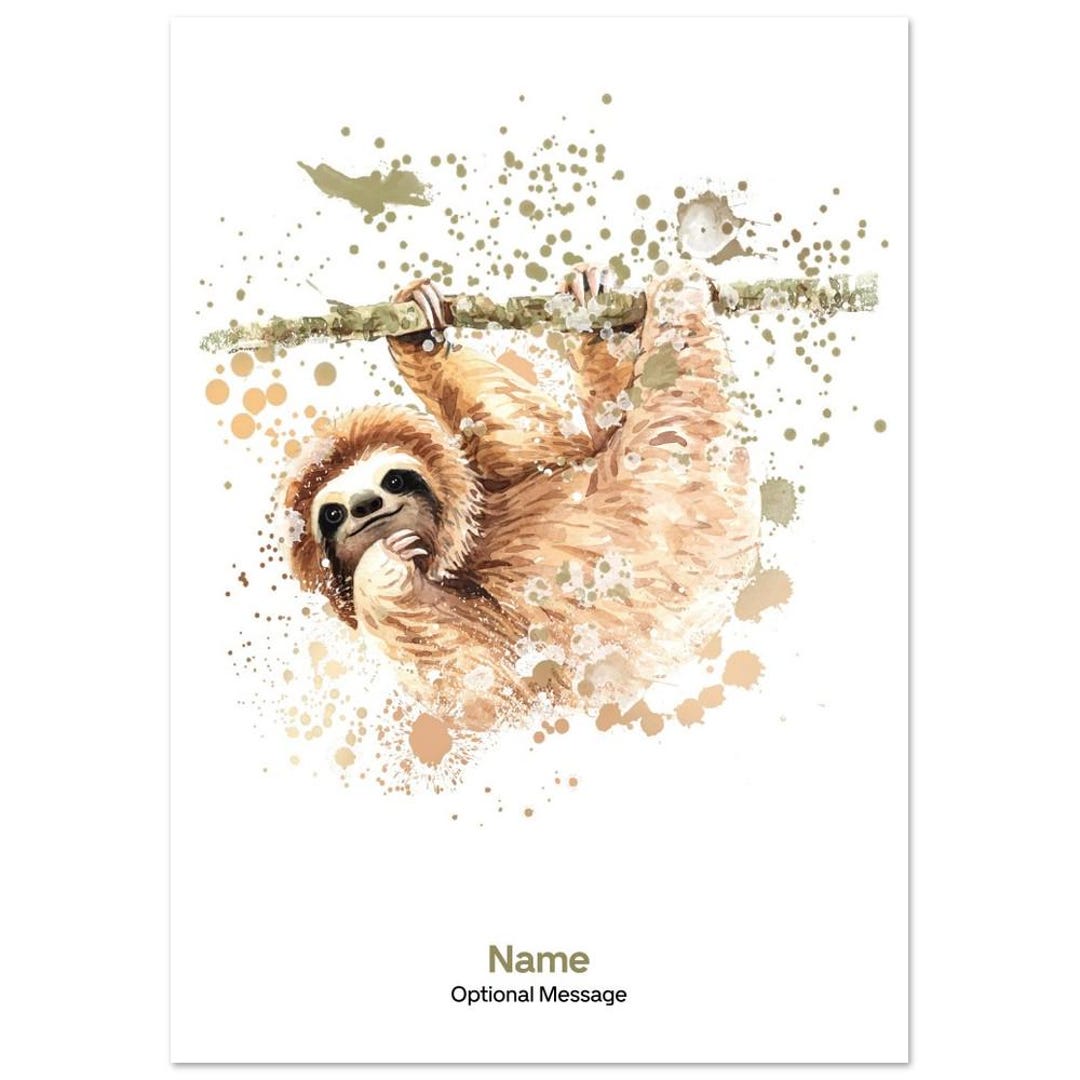 Funny Sloth Watercolour Print for Boys, Girls. S1. Personalised Picture ...