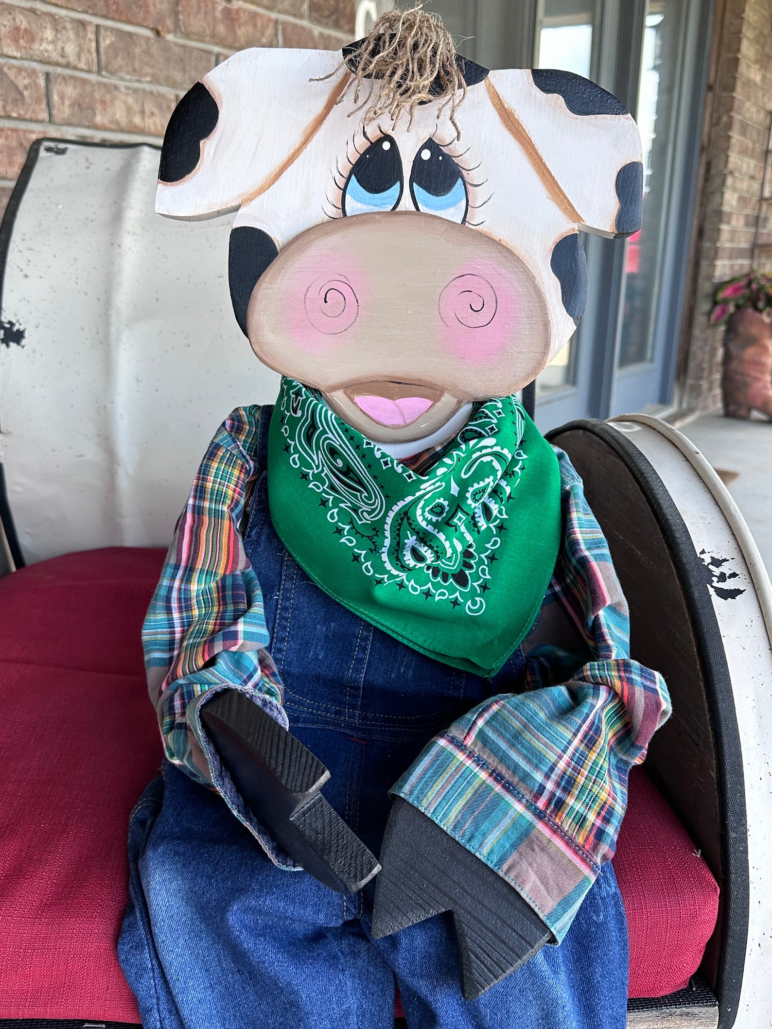 Cow Fall Porch Decoration, Hay Bale Decor, Posable Porch Sitter ...