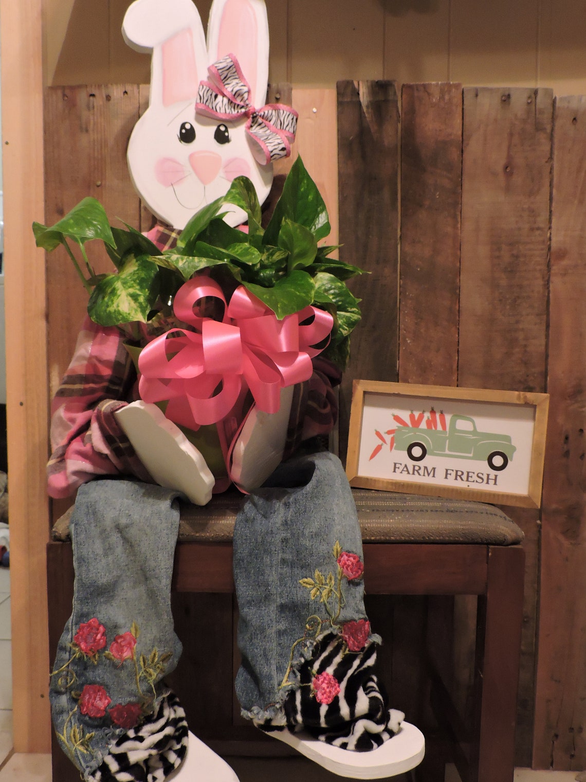 Girl Spring Easter Bunny Porch Sitter Home Decor, DIY Outdoor Spring ...