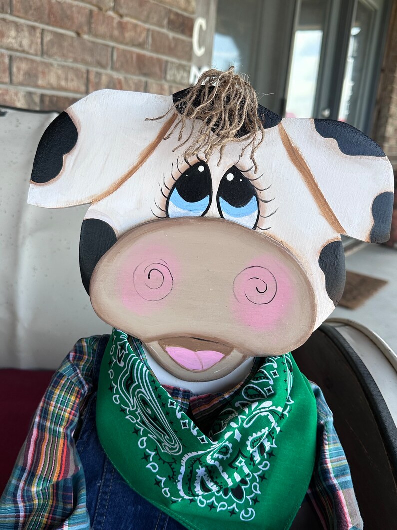 Cow Fall Porch Decoration, Hay Bale Decor, Posable Porch Sitter ...