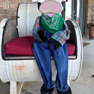 Cow Fall Porch Decoration, Hay Bale Decor, Posable Porch Sitter ...