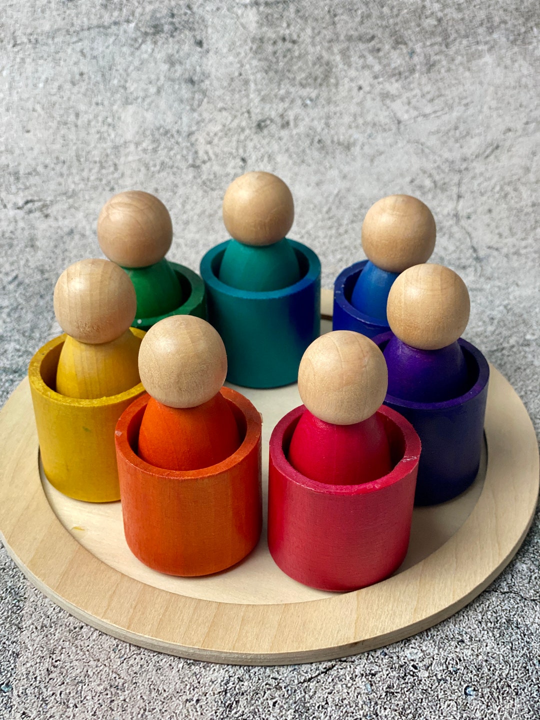 Seven Peg Dolls and Cups Rainbow Friends in Cups - Etsy