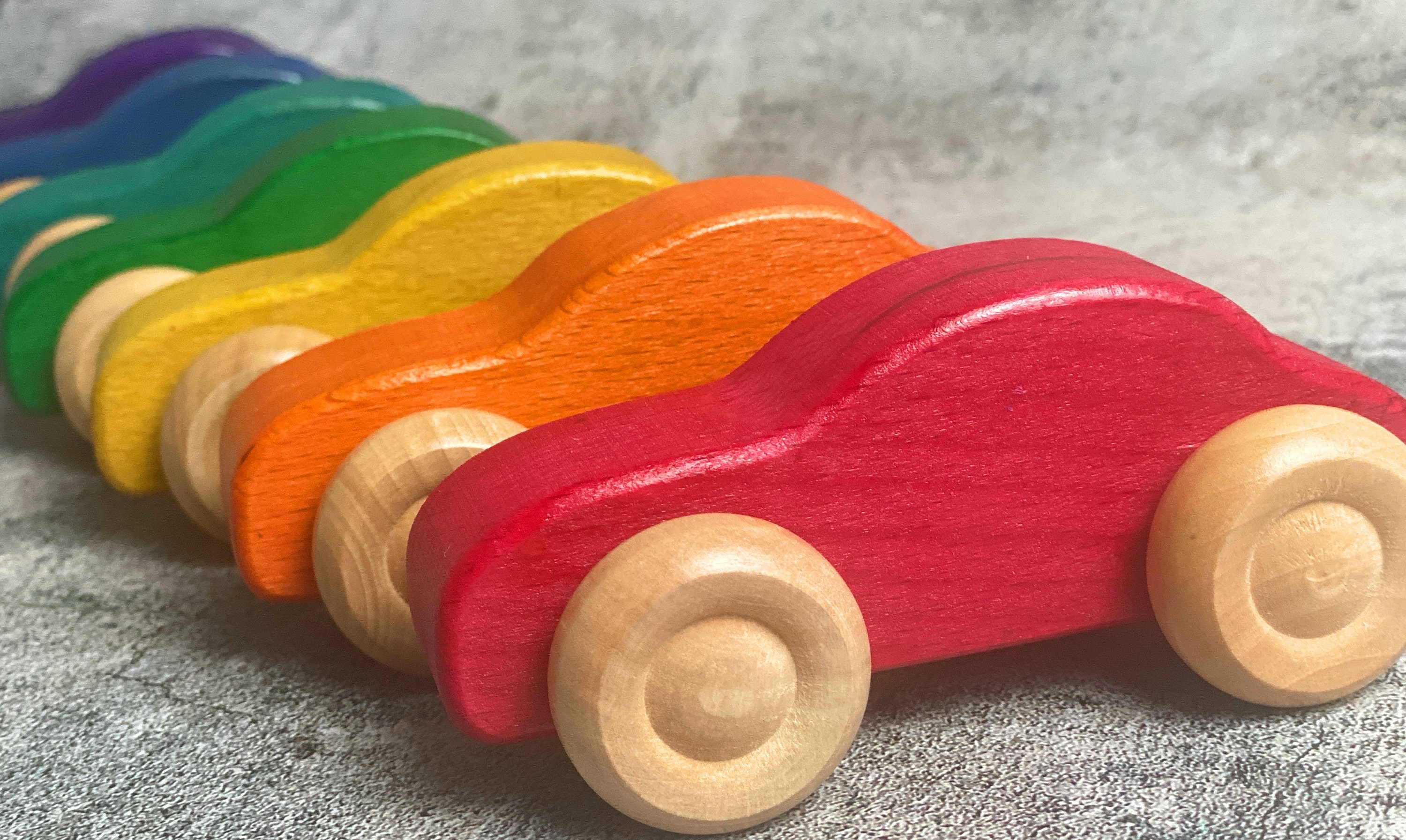 Colorful Wooden Toy Race Car Push and Pull Vehicle Vintage Retro Style Gift for Toddlers and ...