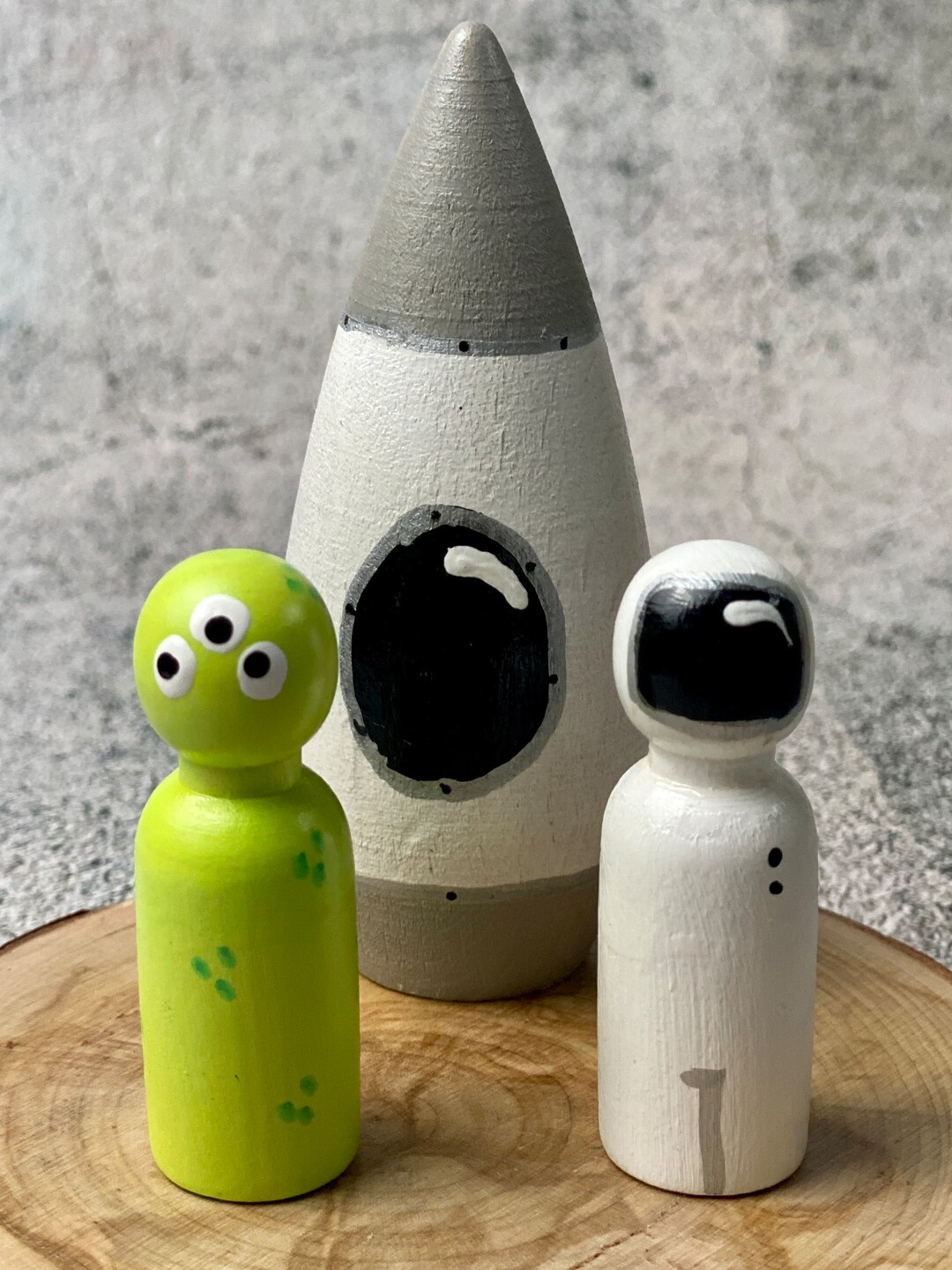 Peg Doll Set - Space Themed Peg People Alien, Austronaut and Rocket - Etsy