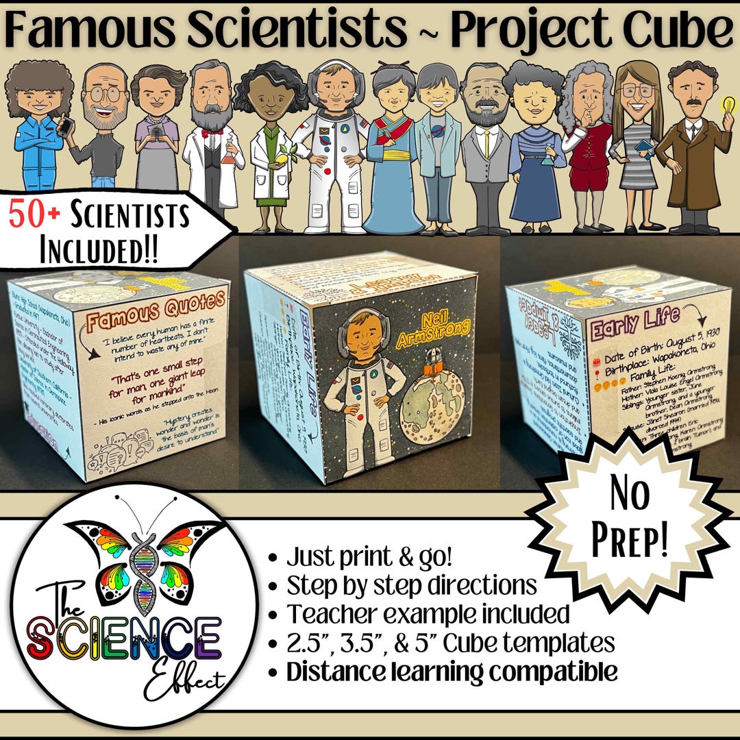 Famous Scientists Project Cube: Science Biography Activity (digital ...