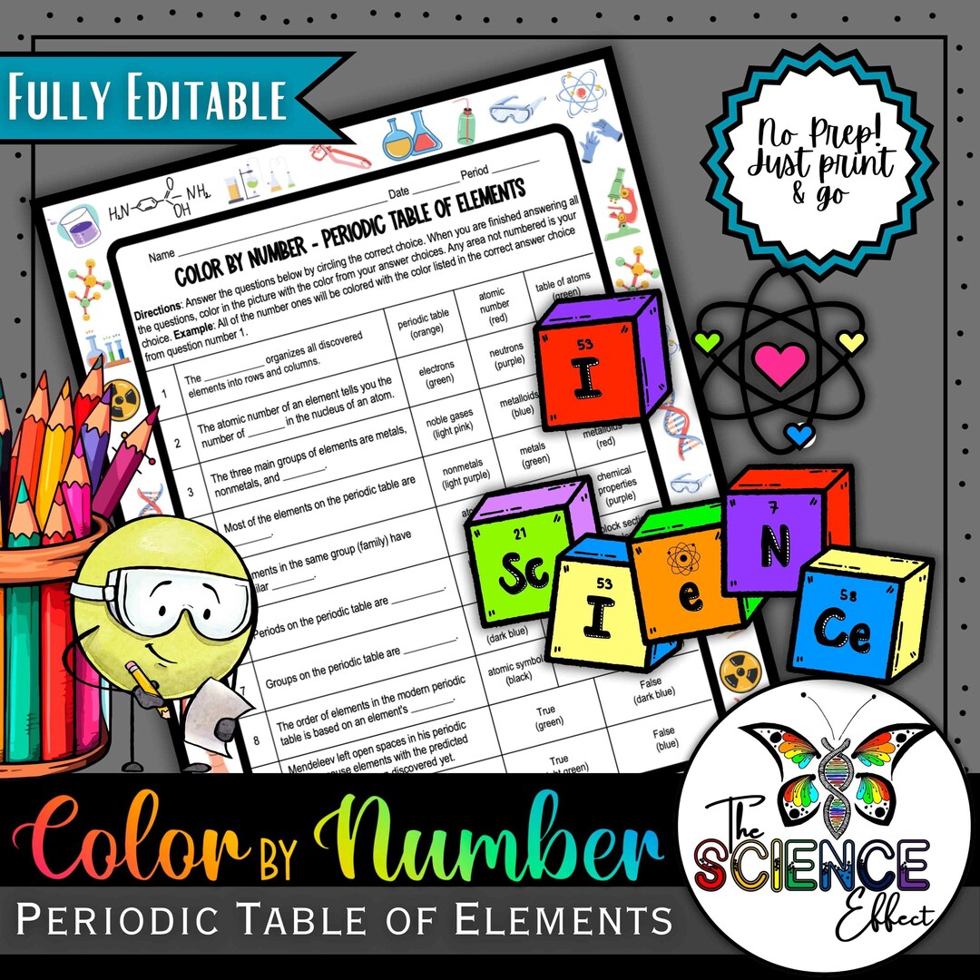 Periodic Table Color by Number: Science Chemistry Worksheet (PDF & PPT ...