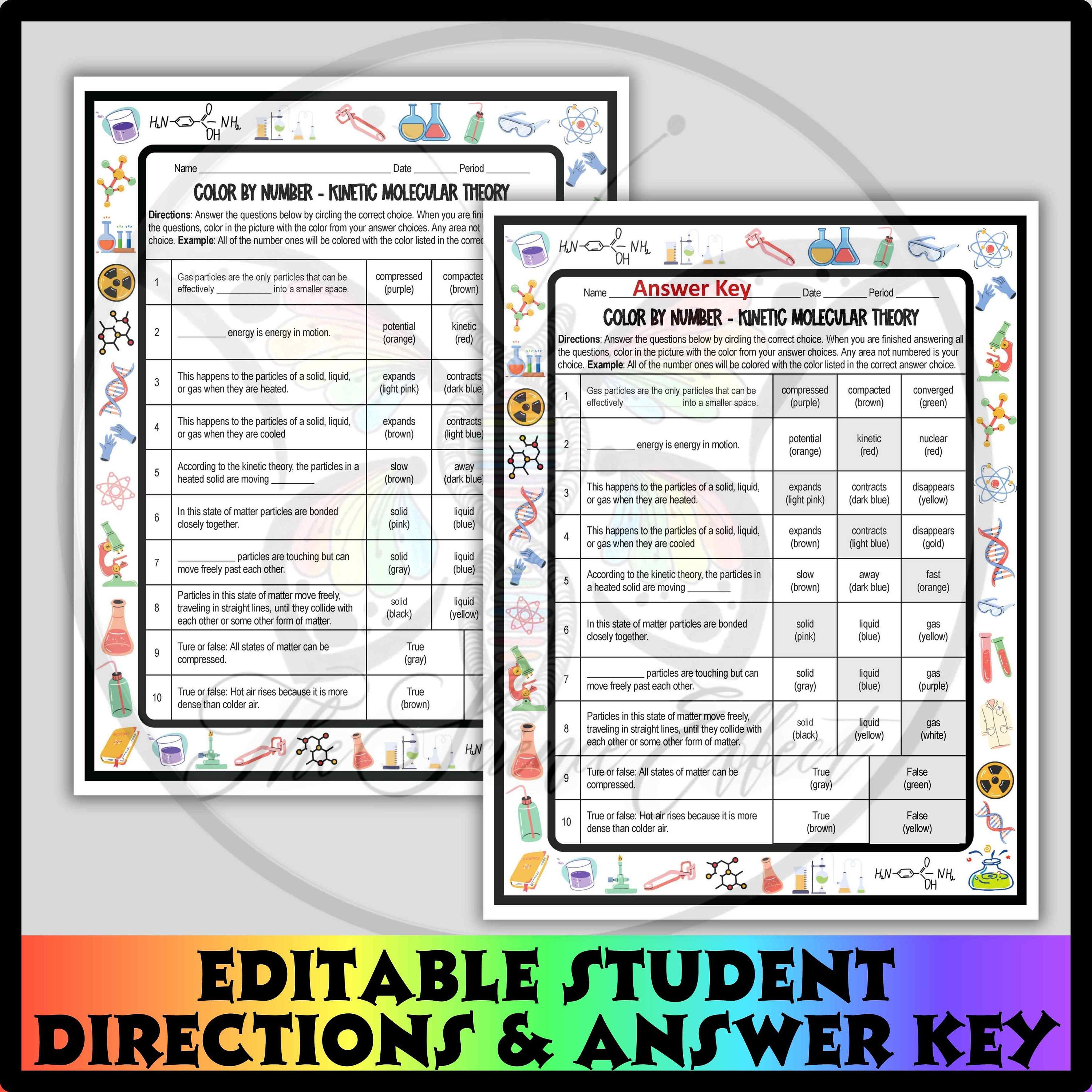 Kinetic Molecular Theory Color by Number: Science Worksheet (PDF & PPT ...