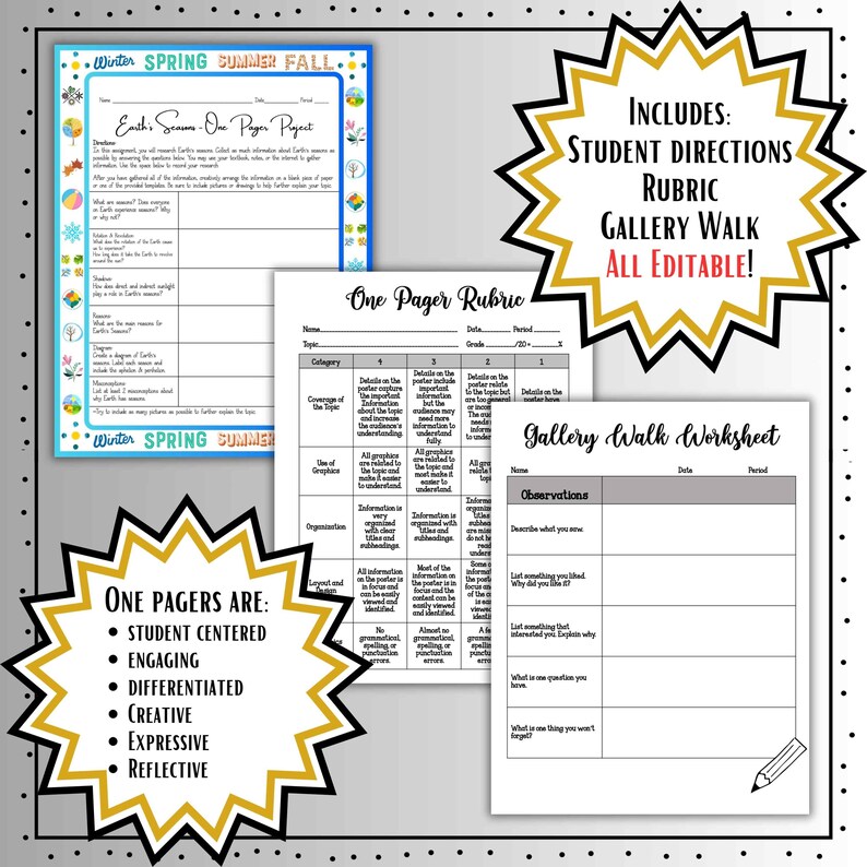 Earth's Seasons One Pager Project: Science Research (PDF & PPT) - Etsy