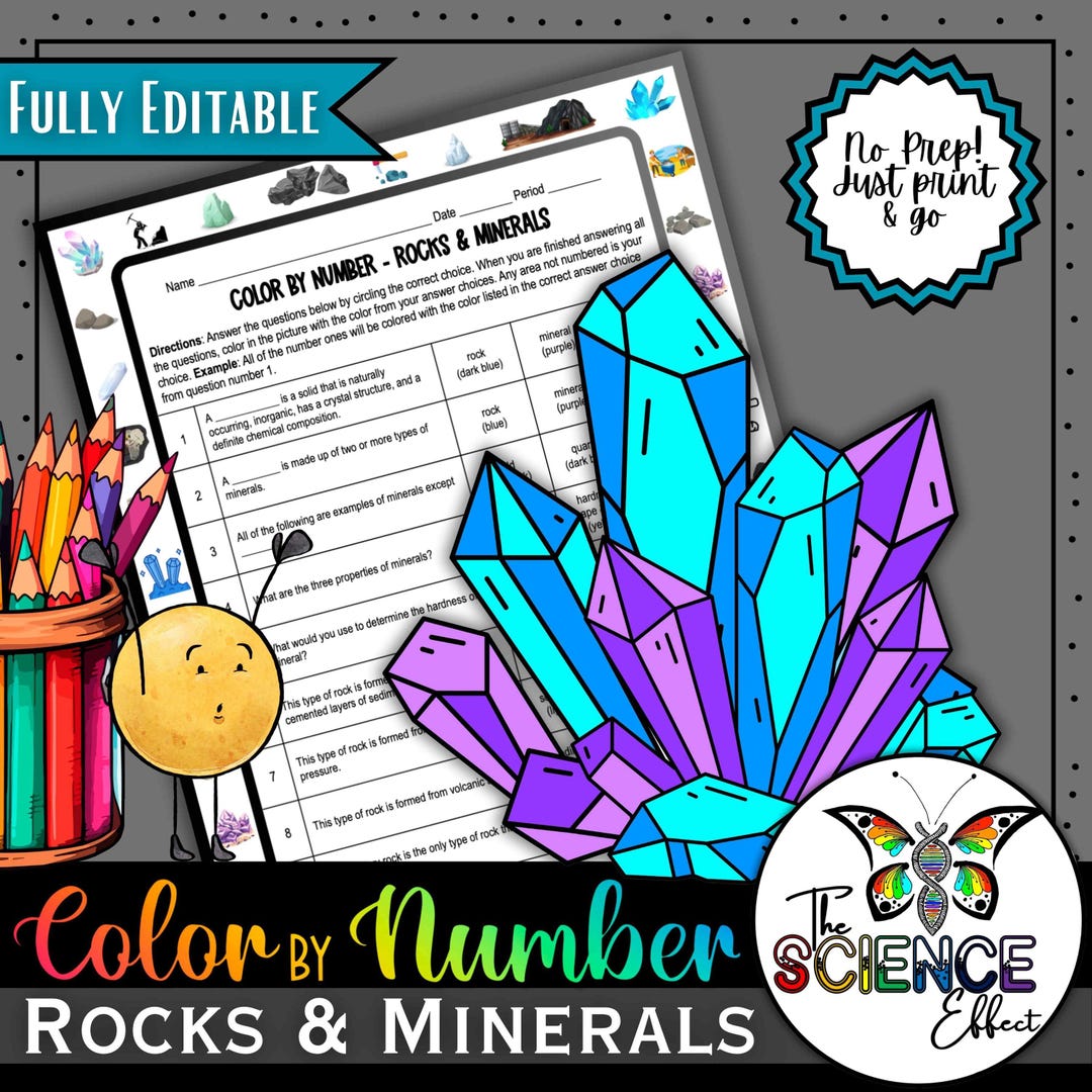 Rocks & Minerals Color by Number ~ Science Color by Number Worksheet ...