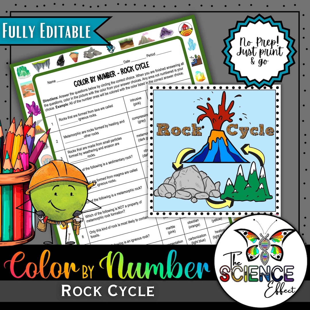 Rock Cycle Color by Number Worksheet: Science Activity (PDF & PPT) - Etsy