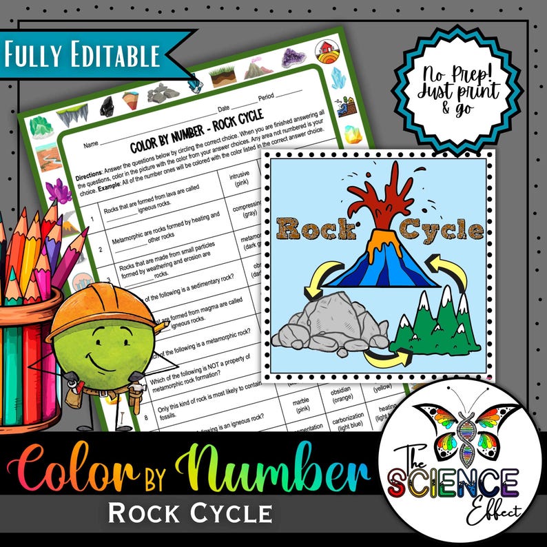 Rock Cycle Color by Number Worksheet: Science Activity (PDF & PPT) - Etsy