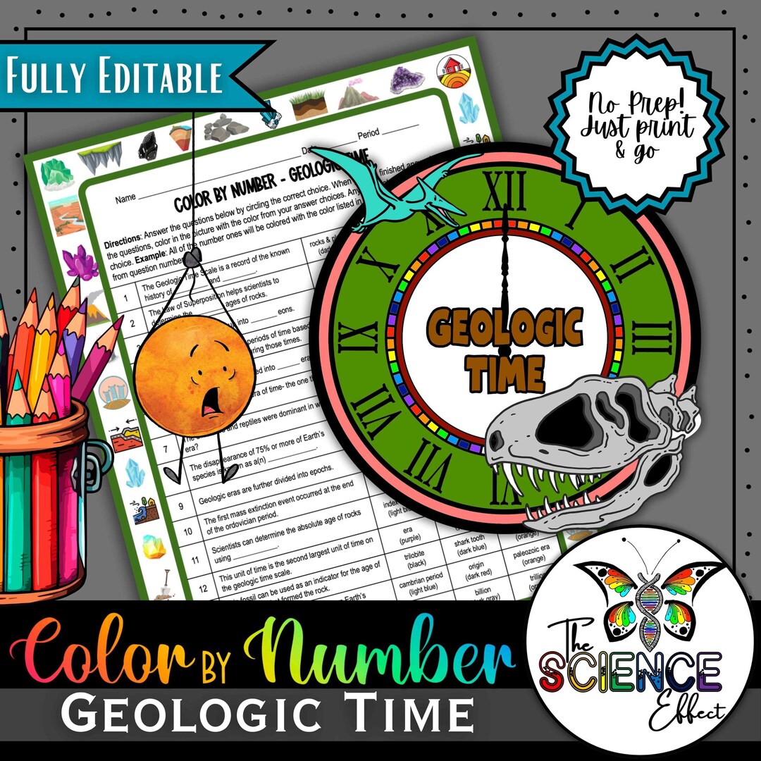 Geologic Time Color by Number: Science Worksheet (PDF & PPT) - Etsy