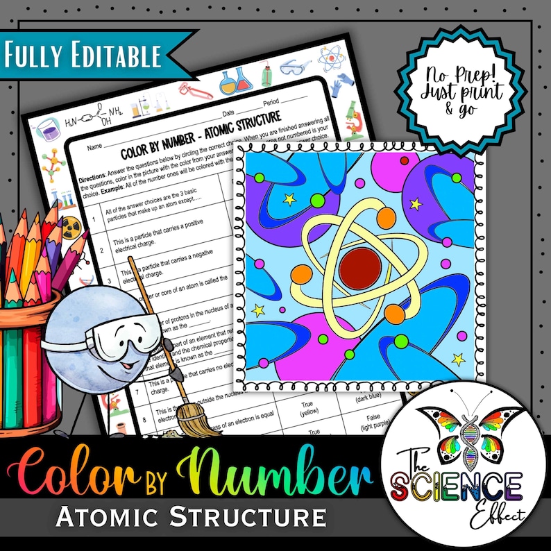 Atomic Structure Color by Number: Science Worksheet (PDF & PPT) - Etsy