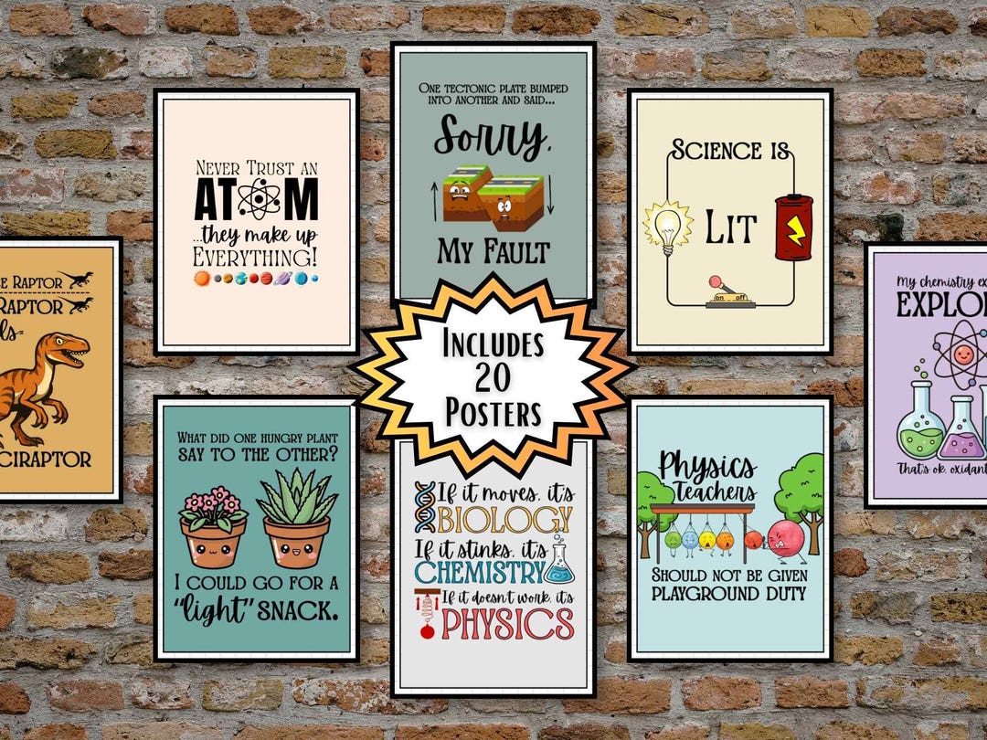 Science Pun Posters Printable | Funny Science Classroom Decor | Middle ...