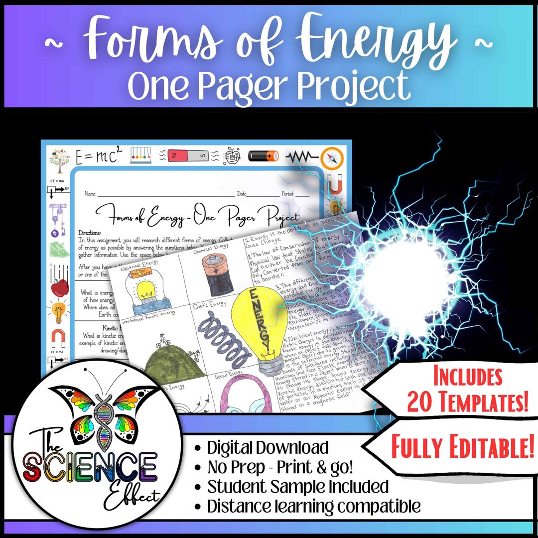 Forms of Energy One Pager Project ~ Science One Pager Research Project ...