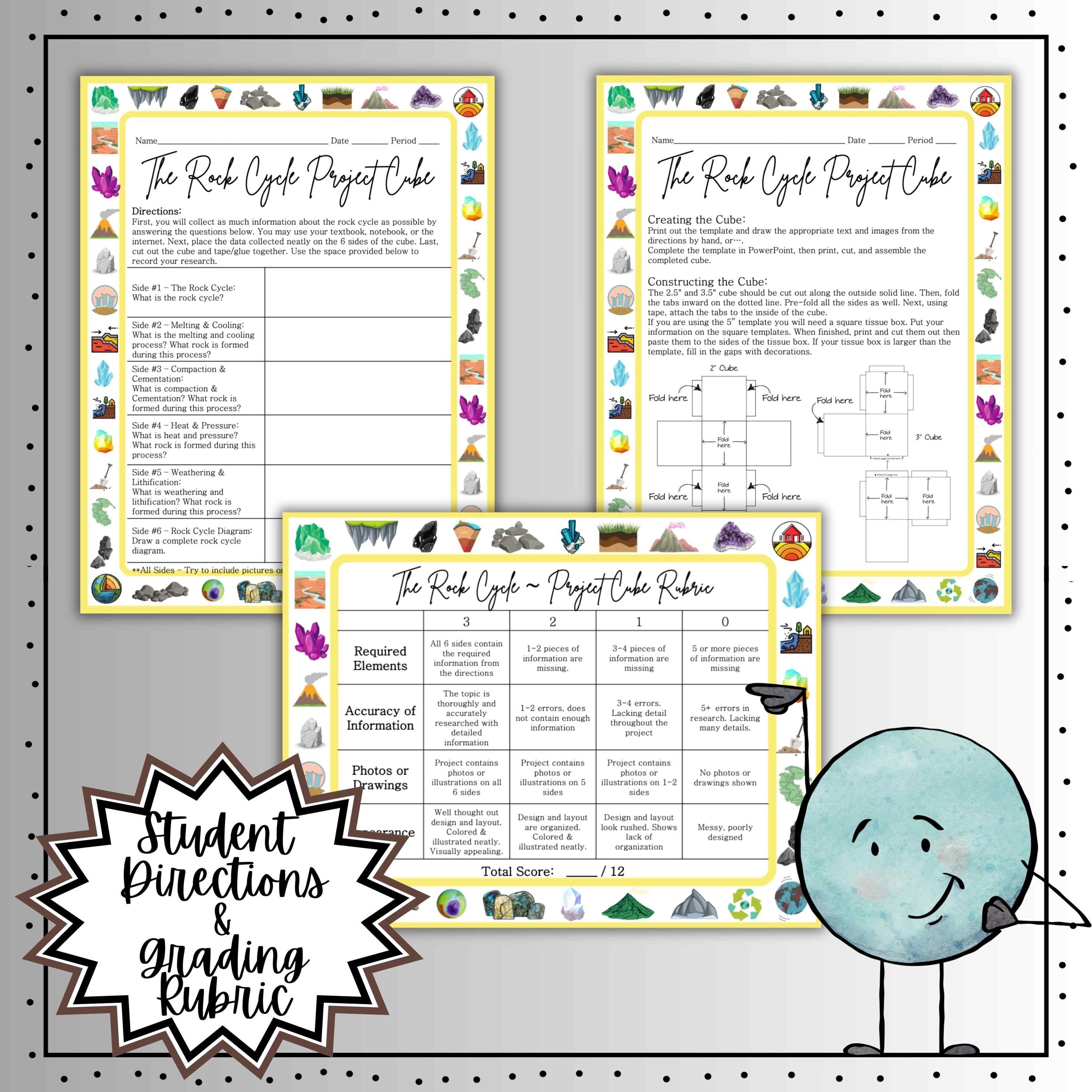 Rock Cycle 3D Research Project Cube | Middle School Science Project ...