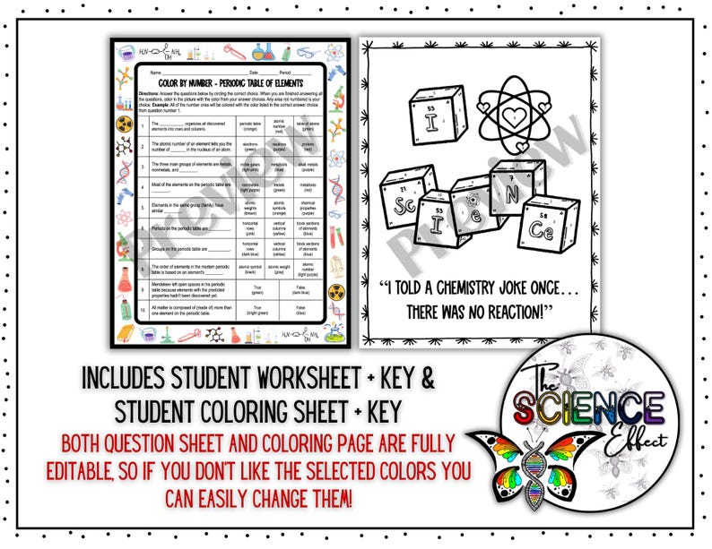 Periodic Table Color by Number: Science Chemistry Worksheet (PDF & PPT ...