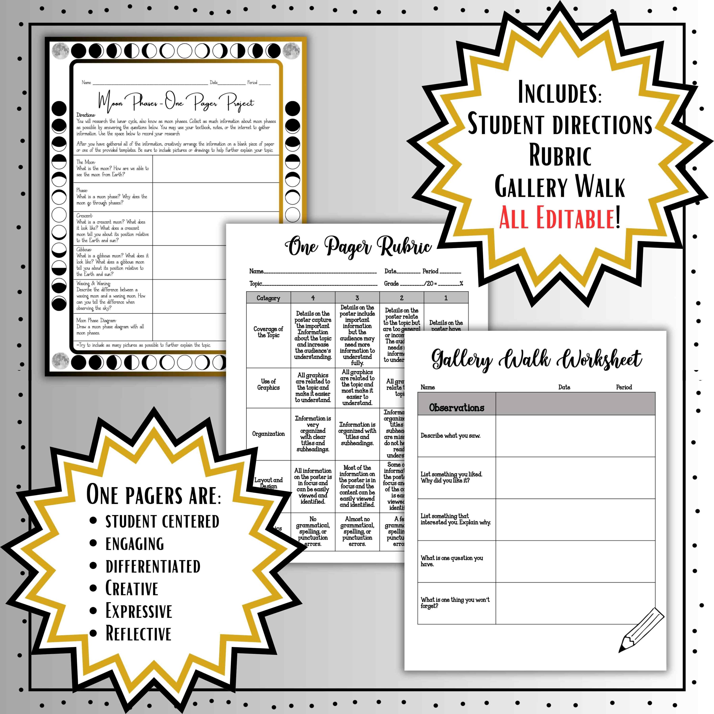 Moon Phases Lunar Cycle One Pager Project ~ Science One Pager Research ...