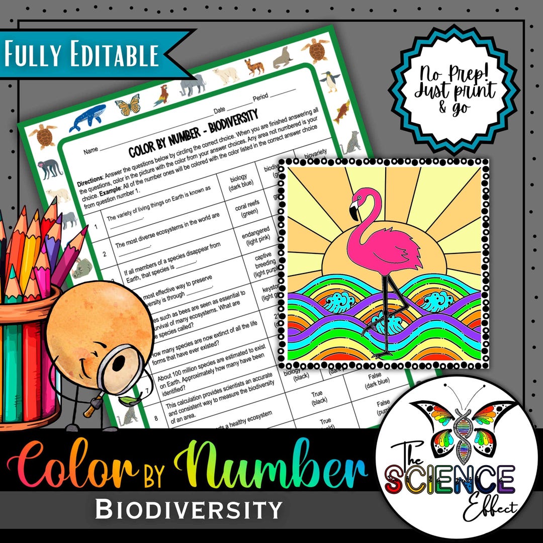 Biodiversity Color by Number Worksheet: Science Activity (PDF & PPT) - Etsy