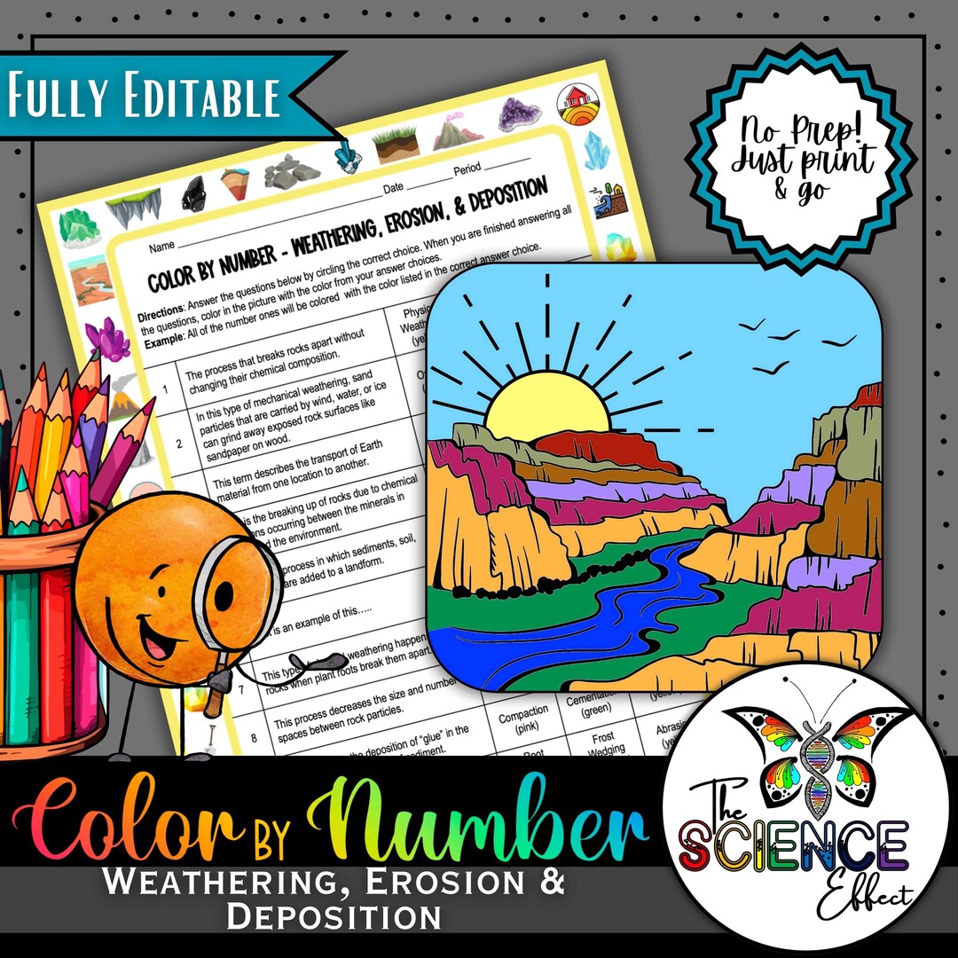 Weathering Erosion Color by Number: Science Worksheet (PDF & PPT) - Etsy