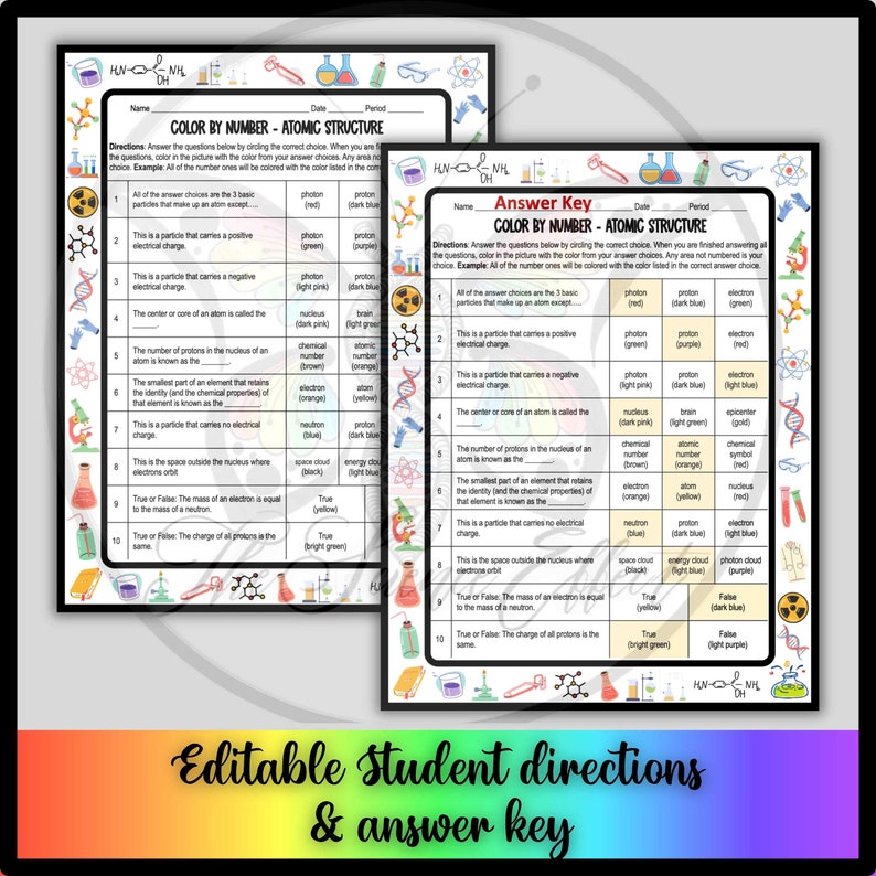 Atomic Structure Color by Number: Science Worksheet (PDF & PPT) - Etsy