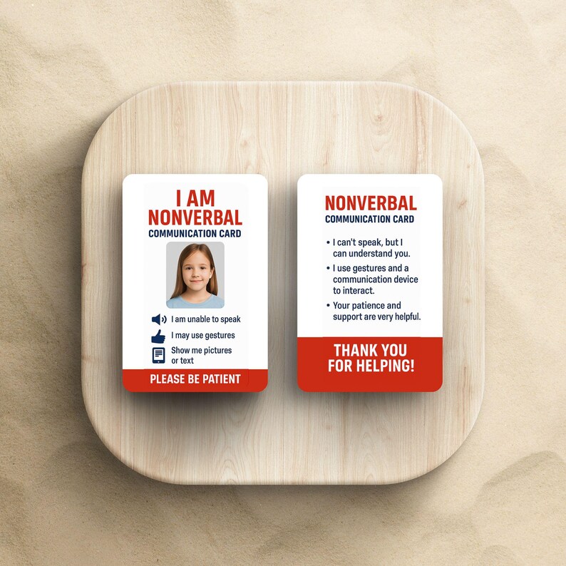 Nonverbal Communication Card for Kids • I Am Nonverbal ID • Autism ...